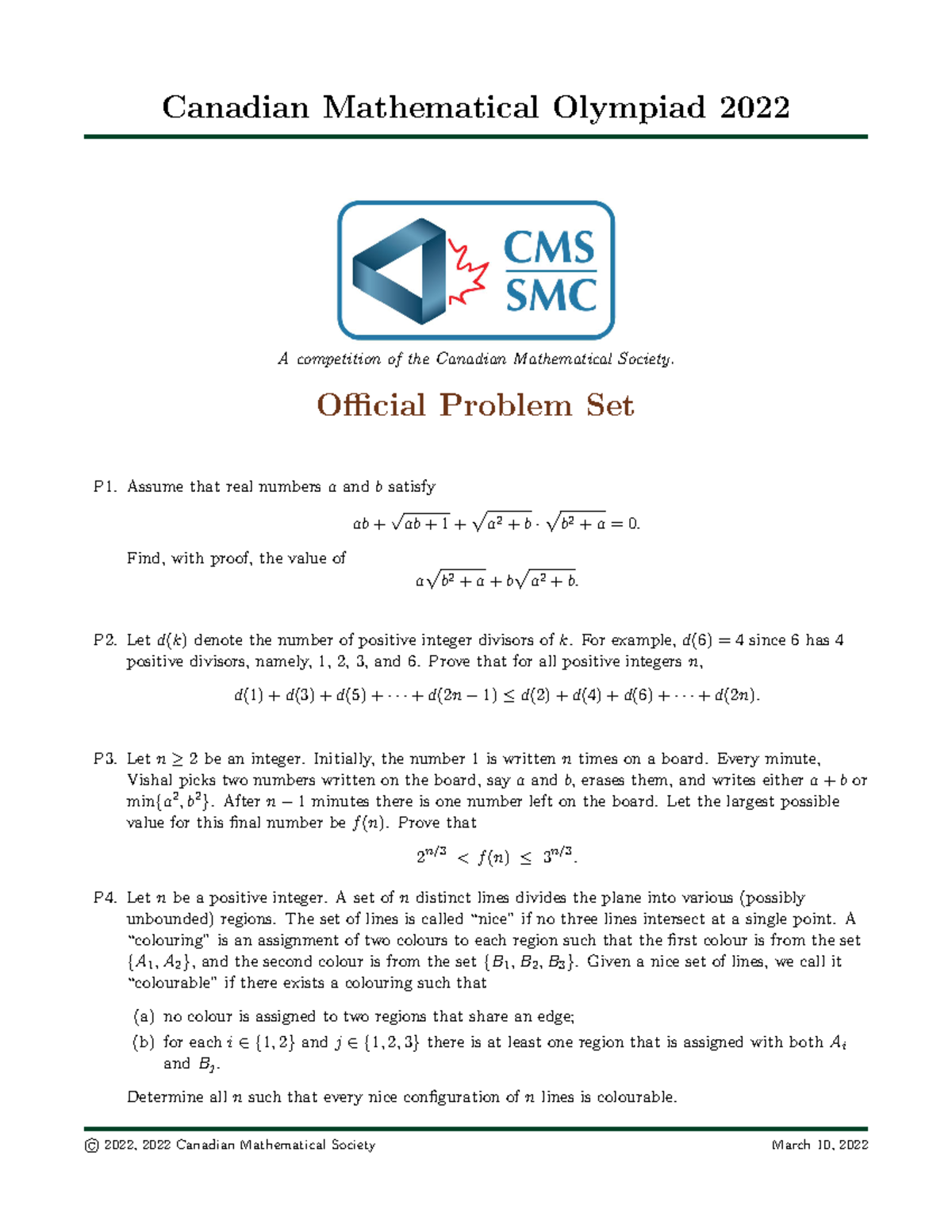 2022CMO-exam-en - contest - Canadian Mathematical Olympiad 2022 A ...