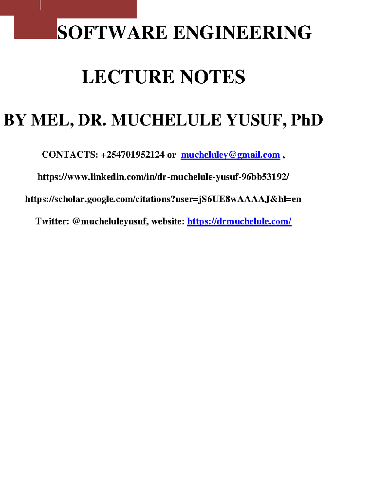 Software Engineering Notes Dr. Muchelule Yusuf - SOFTWARE ENGINEERING ...
