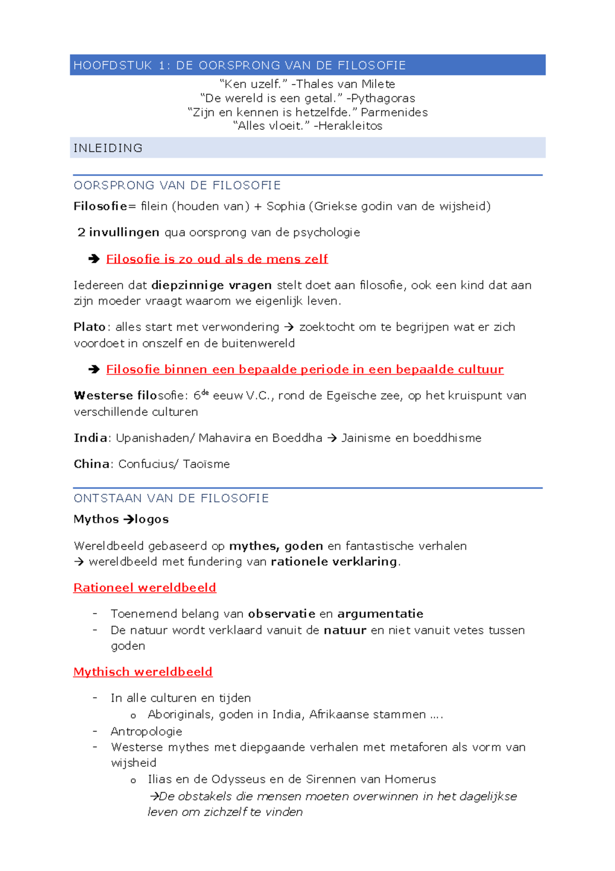 Filo - sv filosofie - HOOFDSTUK 1: DE OORSPRONG VAN DE FILOSOFIE “Ken uzelf.” -Thales van Milete ...