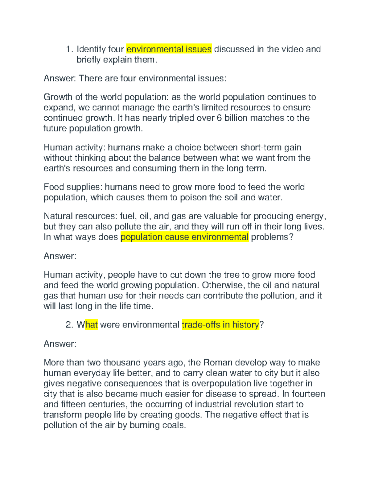 Environmental Problems assignments - Identify four environmental issues ...