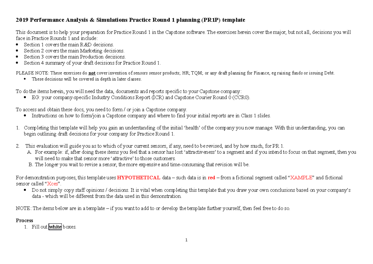 PR1 plan (student)-1 - 2019 Performance Analysis & Simulations Practice ...