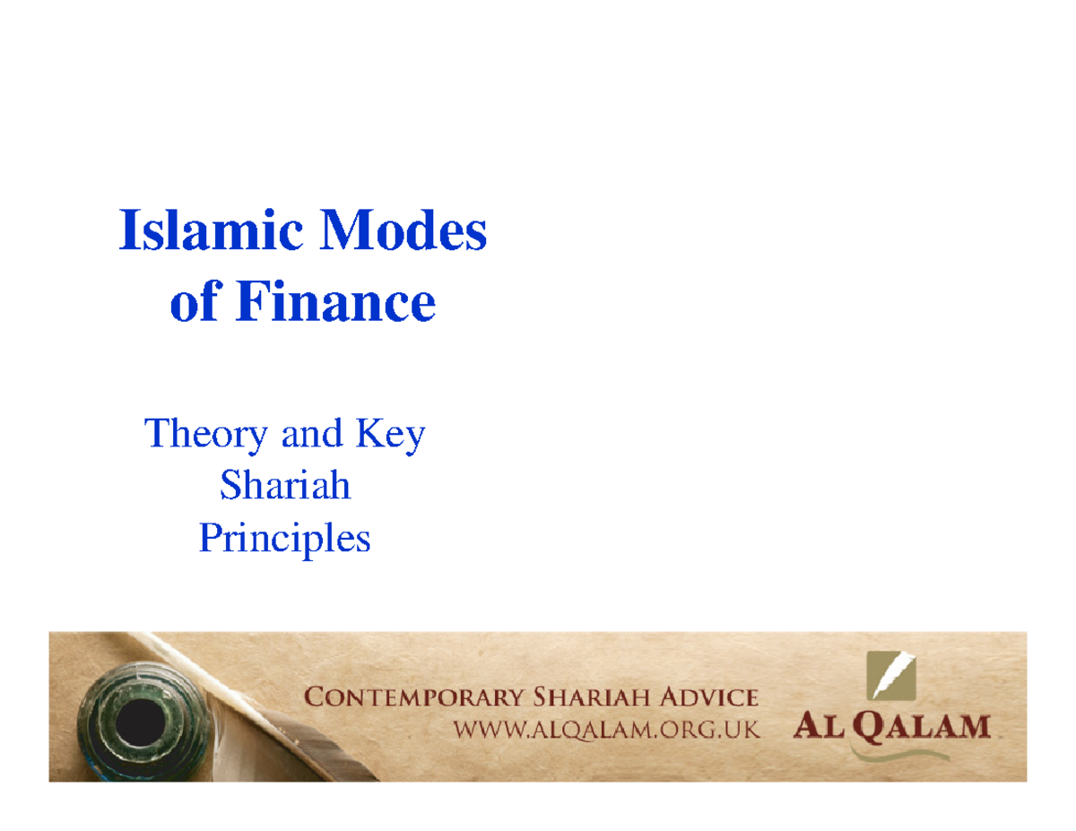 45 Islamic Modes of Finance - Islamic Modes of Finance Theory and Key ...