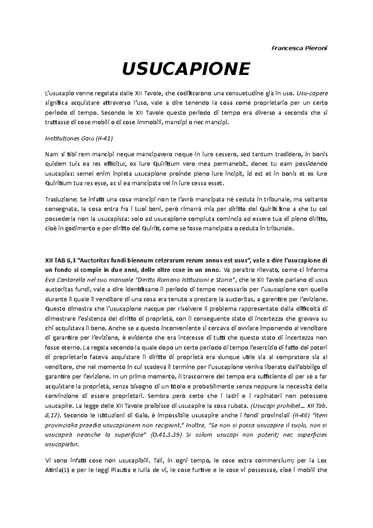 Usucapione - usucapio diritto romano istituzioni - Francesca Pieroni ...