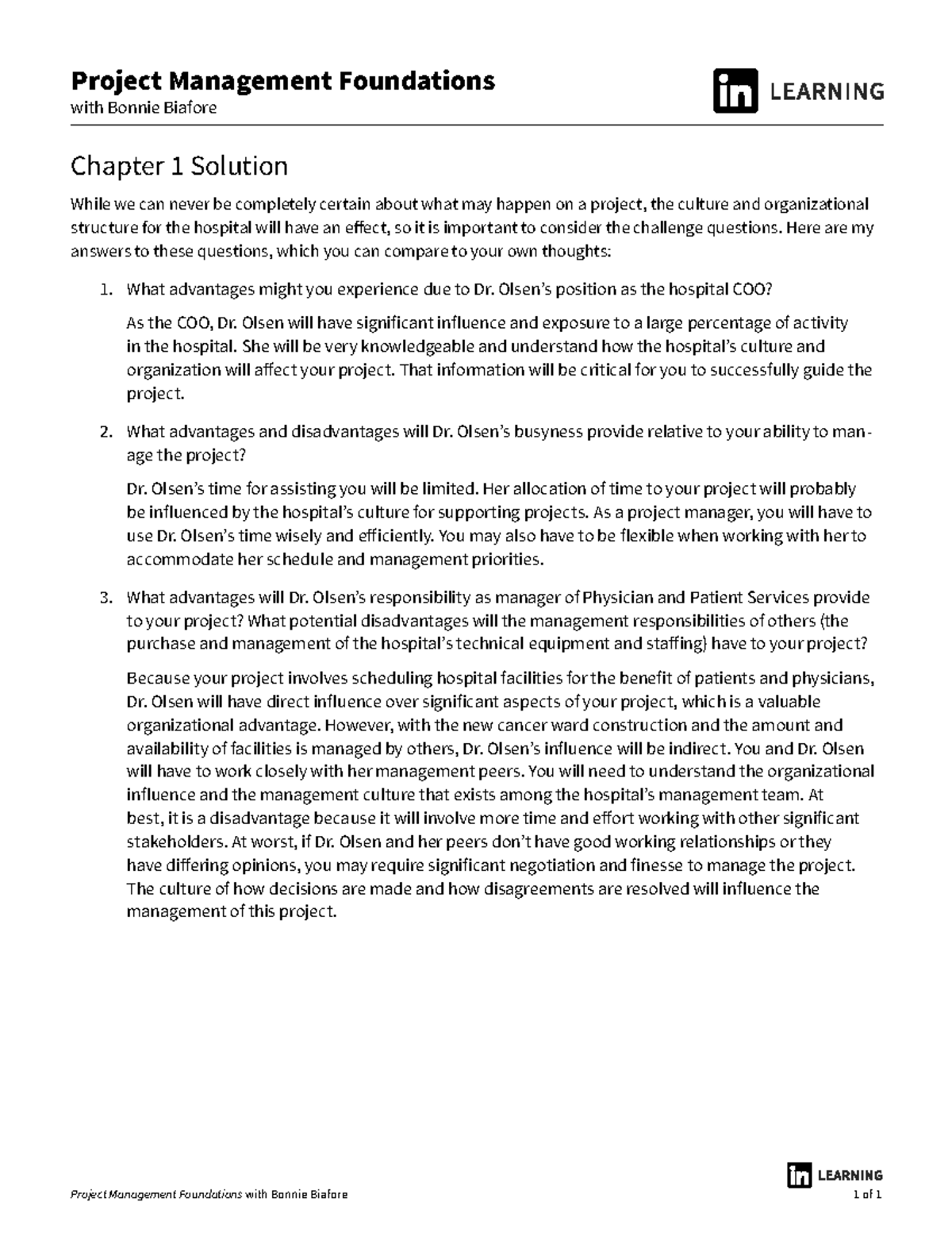 Chapter 1 Solution - PMI - Project Management Foundations with Bonnie ...