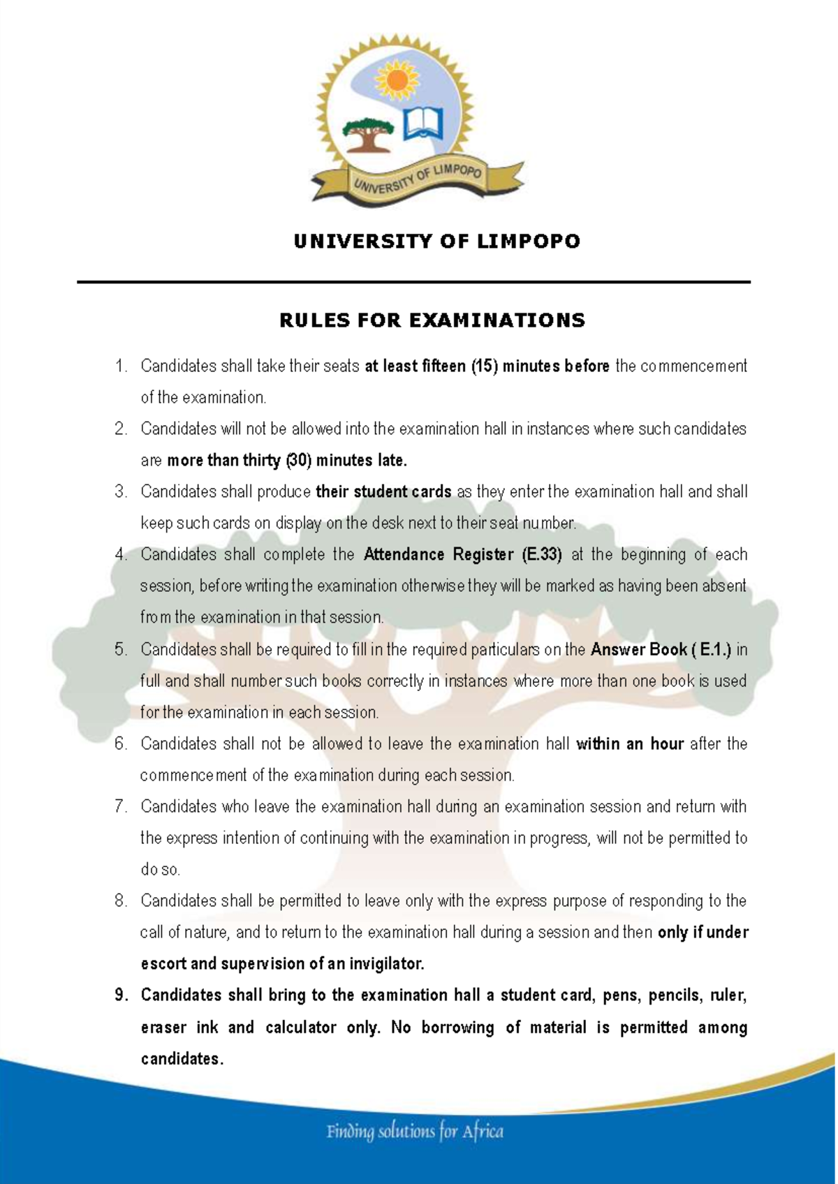 Examination Rules FOR Students - UNIVERSITY OF LIMPOPO RULES FOR ...