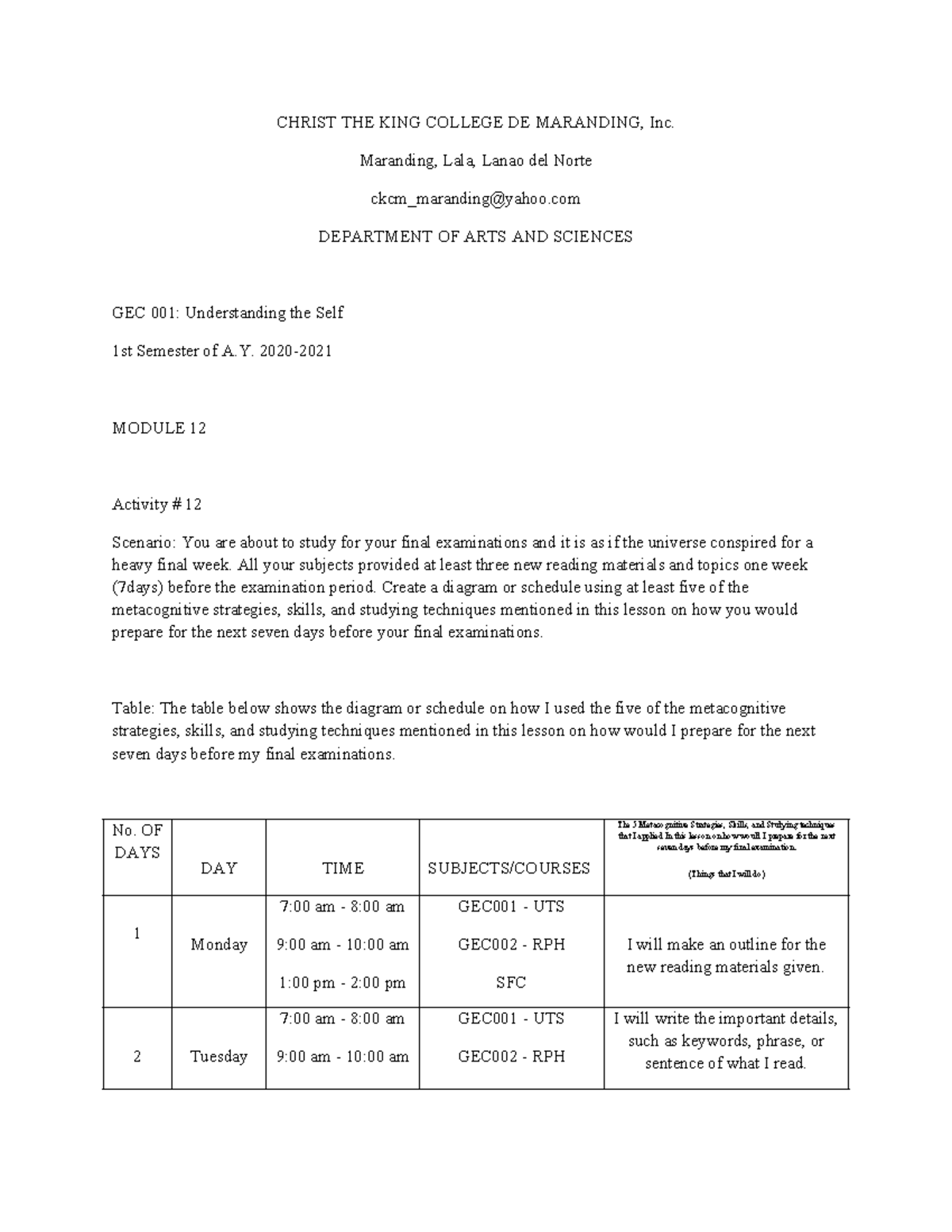 adnuodhdoausdasd - CHRIST THE KING COLLEGE DE MARANDING, Inc. Maranding ...