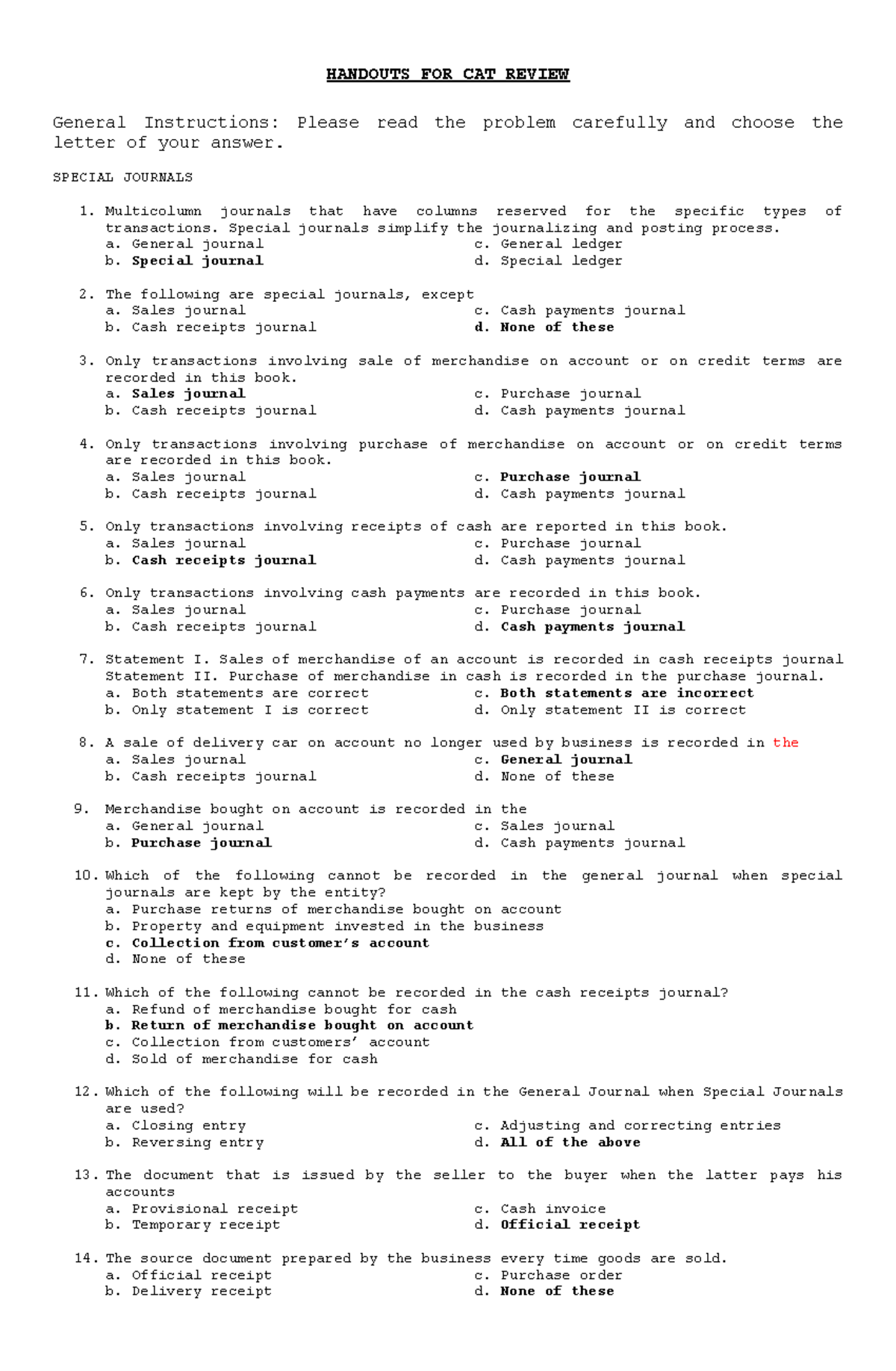 CAT Review Handout-Module 3 - HANDOUTS FOR CAT REVIEW General ...