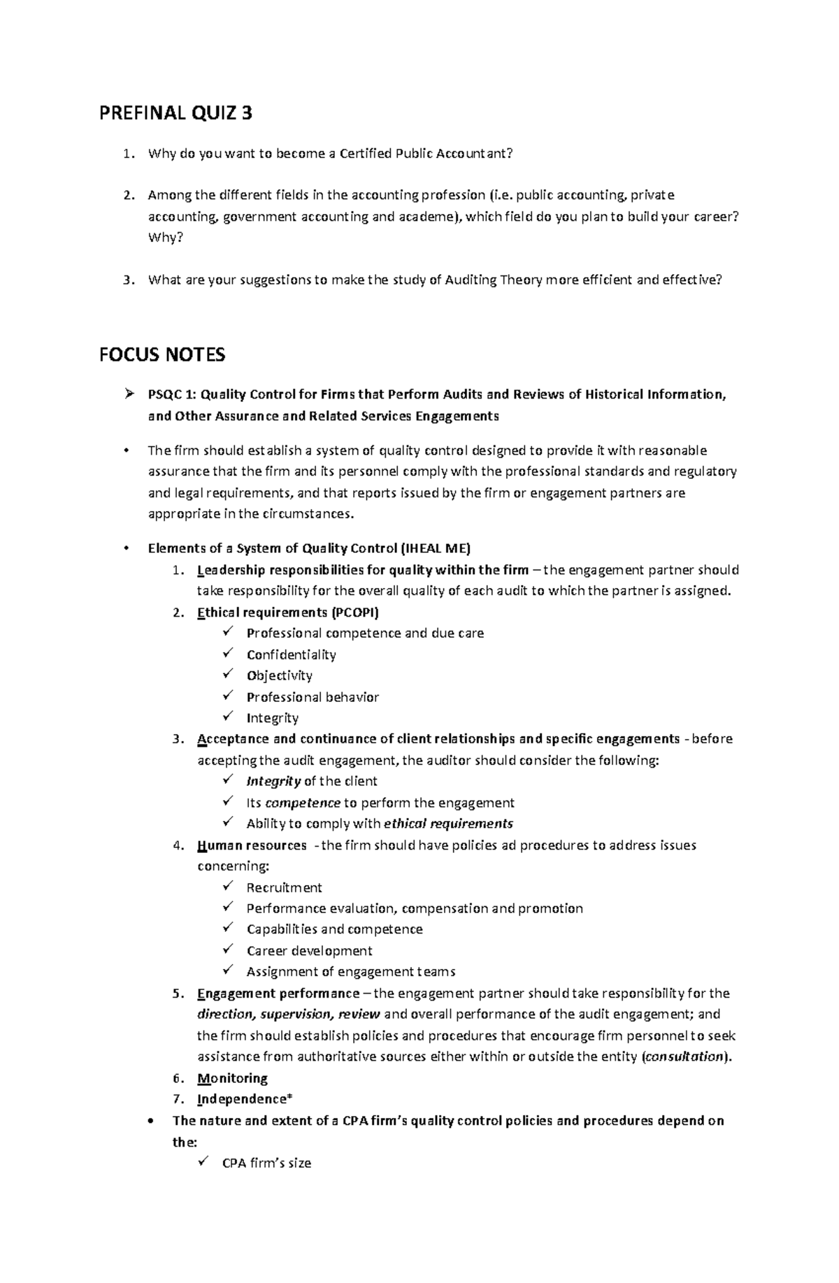 104491064 Auditing Quiz Notes - PREFINAL QUIZ 3 Why do you want to ...