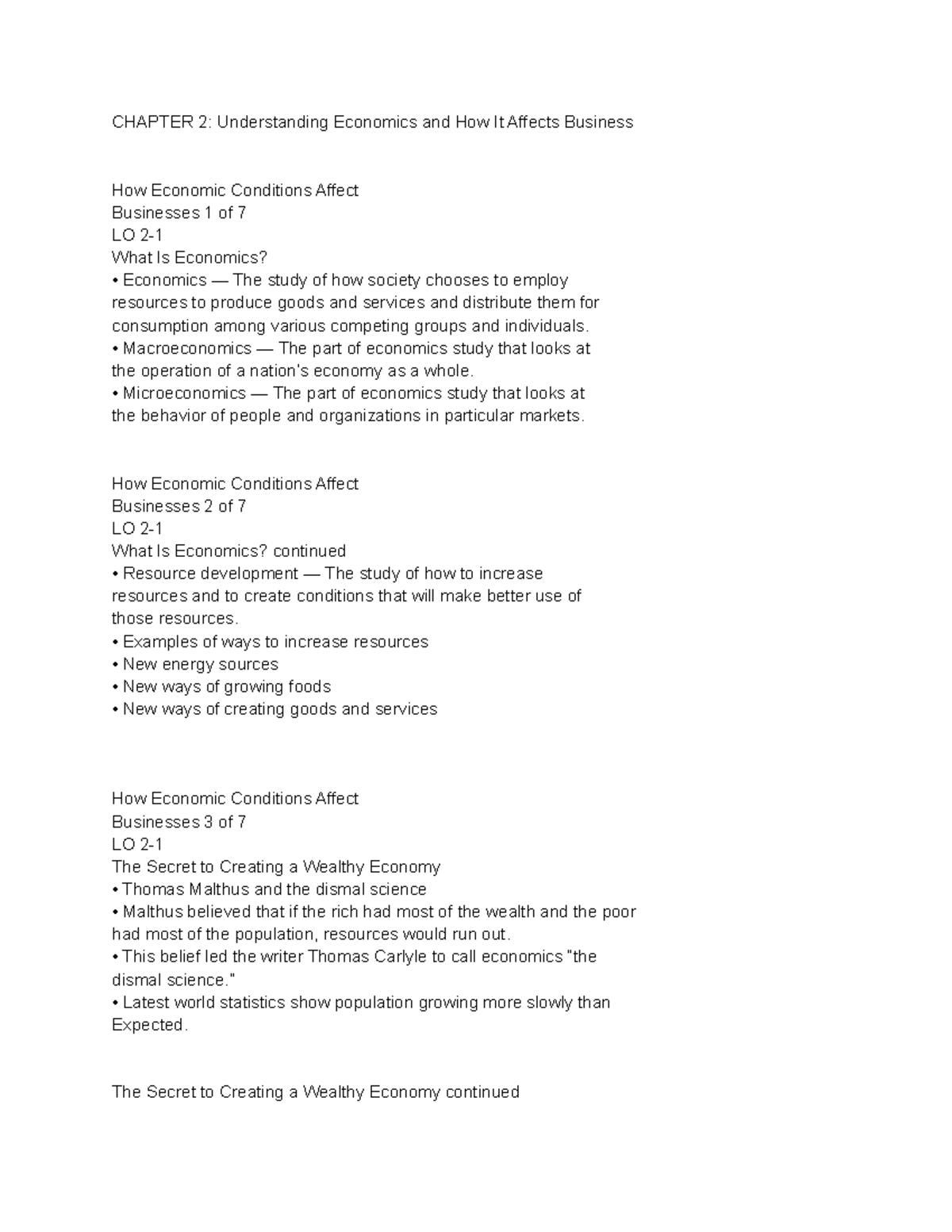 Chapter 2 Understanding Economics and How It Affects Business - CHAPTER ...