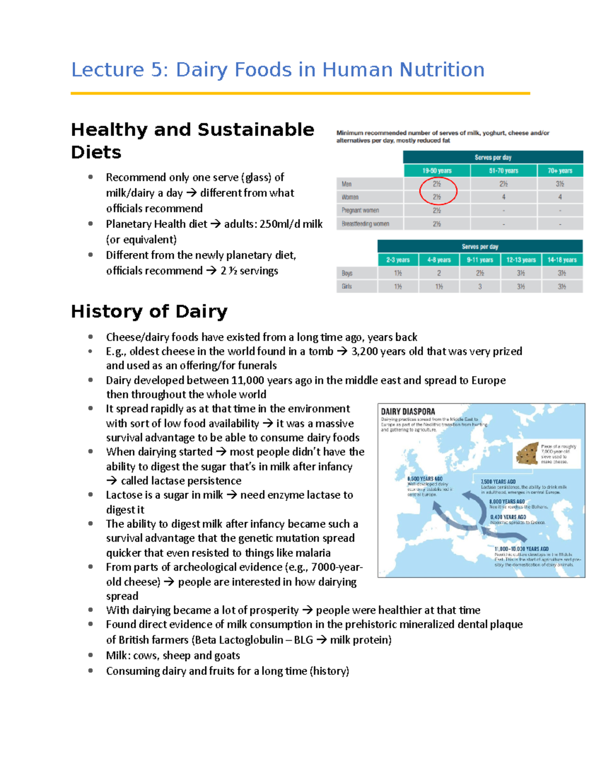 Lecture 5 - Notes - Lecture 5: Dairy Foods in Human Nutrition Healthy ...