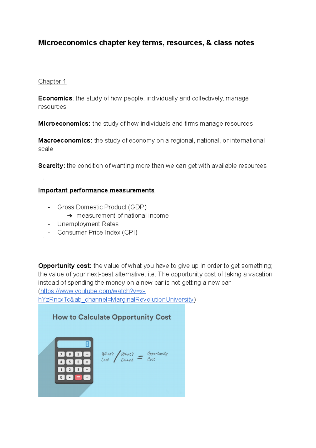 Microeconomics chapter key terms, resources, & class notes - i. The ...
