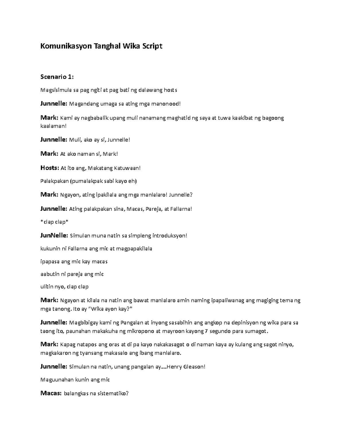 Komunikasyon Tanghal Wika Script - Komunikasyon Tanghal Wika Script ...