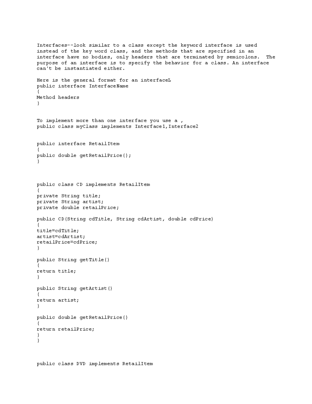 Interface Notes and Abstract classes notes - Interfaces-look similar to ...
