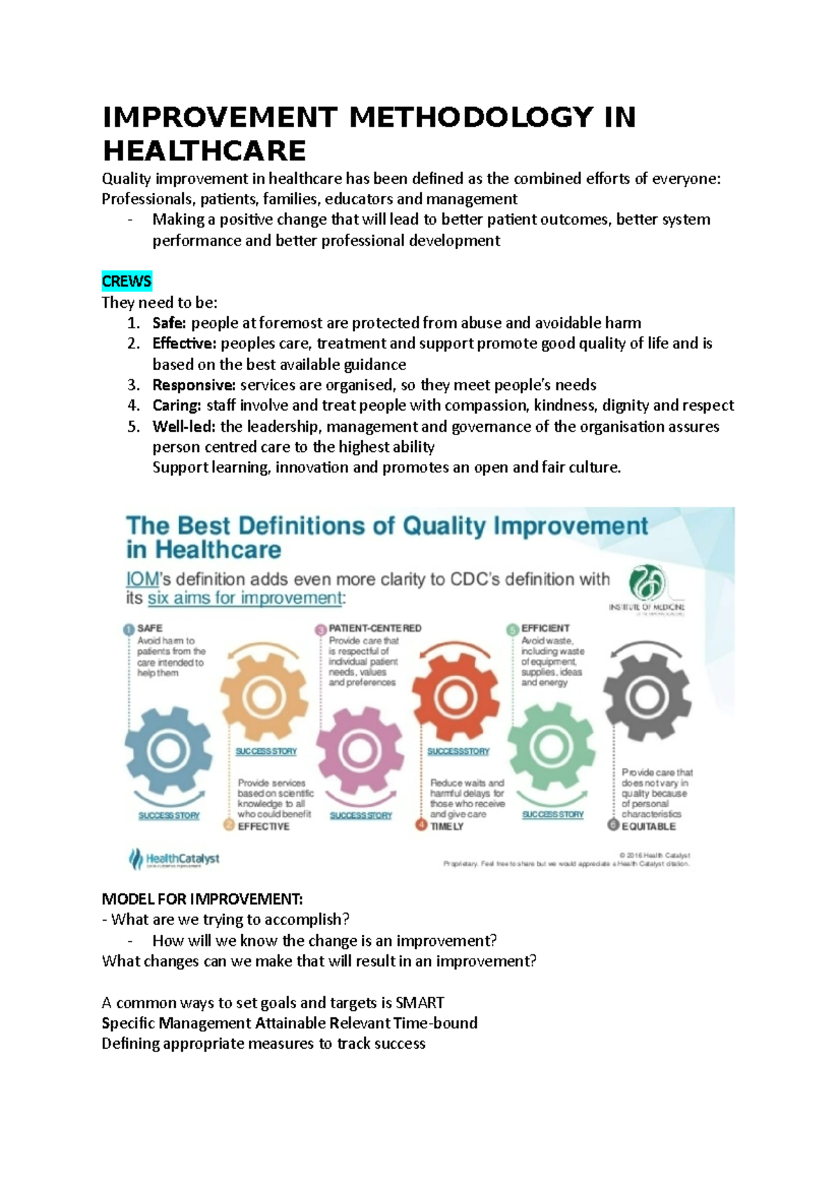 WEEK 12 Improvement Methodology IN Healthcare - IMPROVEMENT METHODOLOGY ...