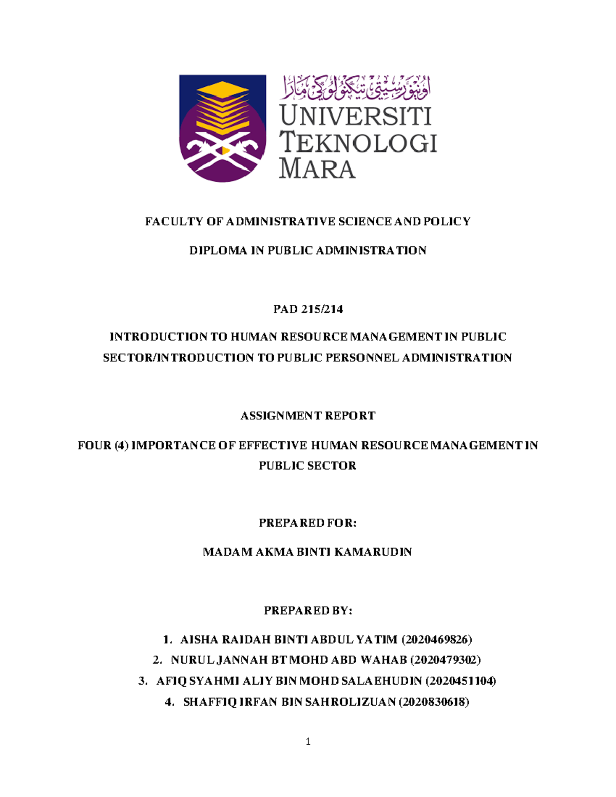 Importance OF Human Resource Management IN Public Sector - FACULTY OF ...