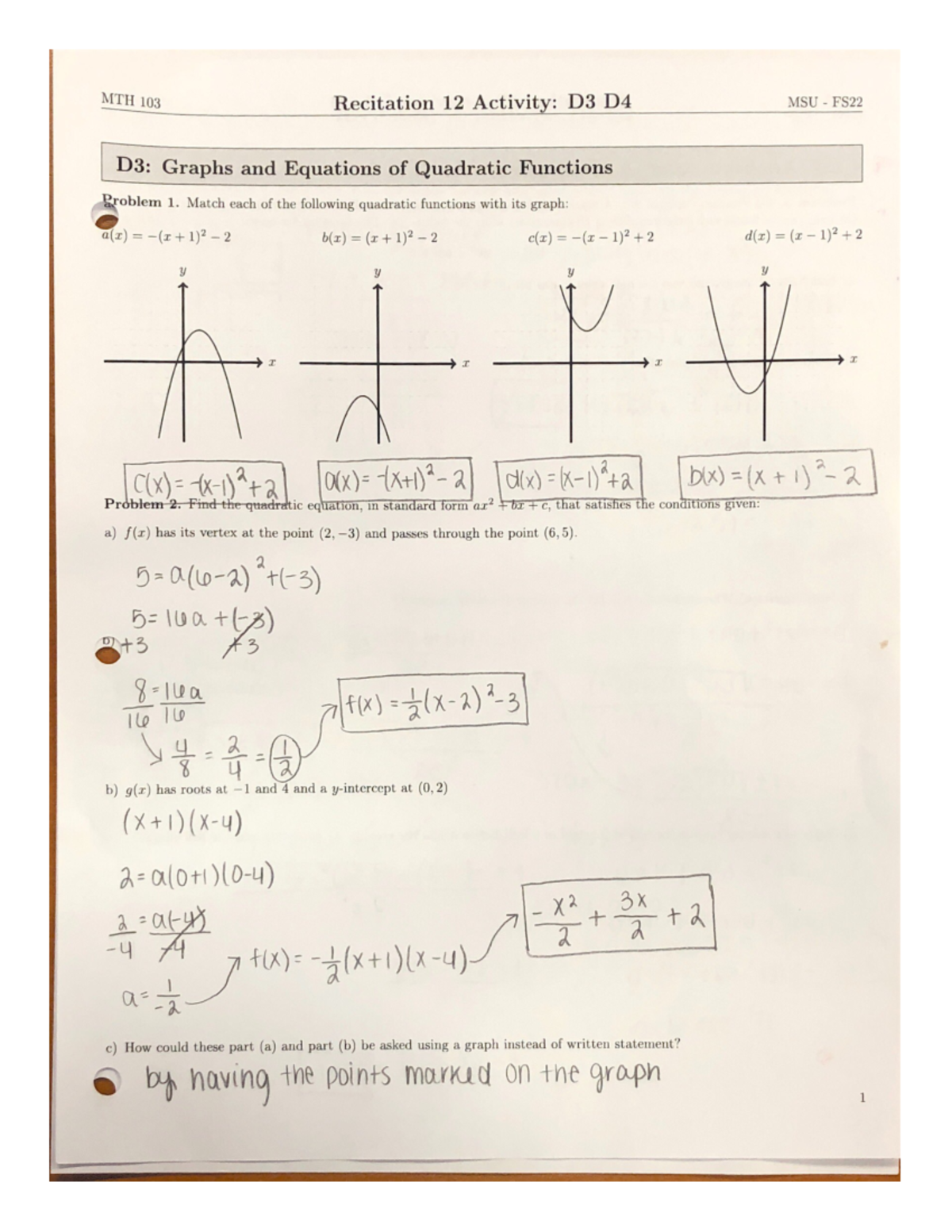 Recitation 12-2 - MTH 103 - MTH 103 - Studocu