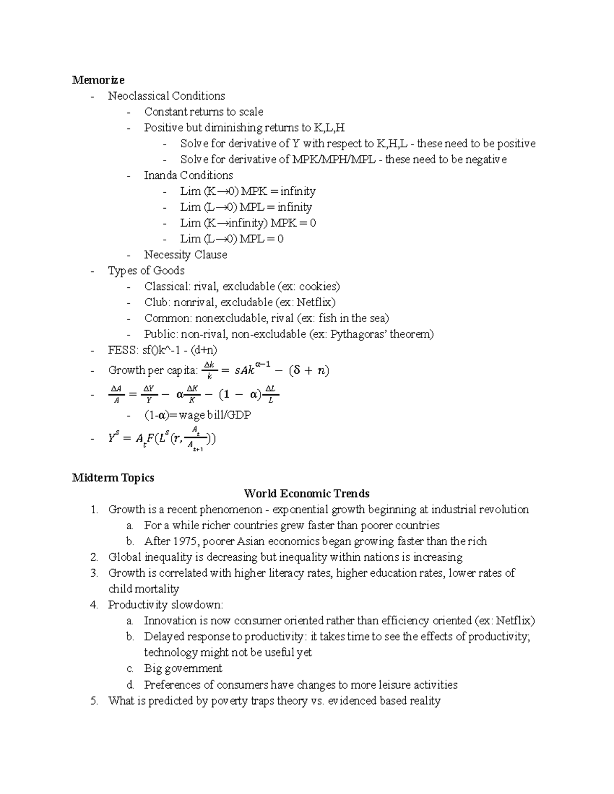 Final Exam Studying Macroeconomics - Memorize - Neoclassical Conditions ...