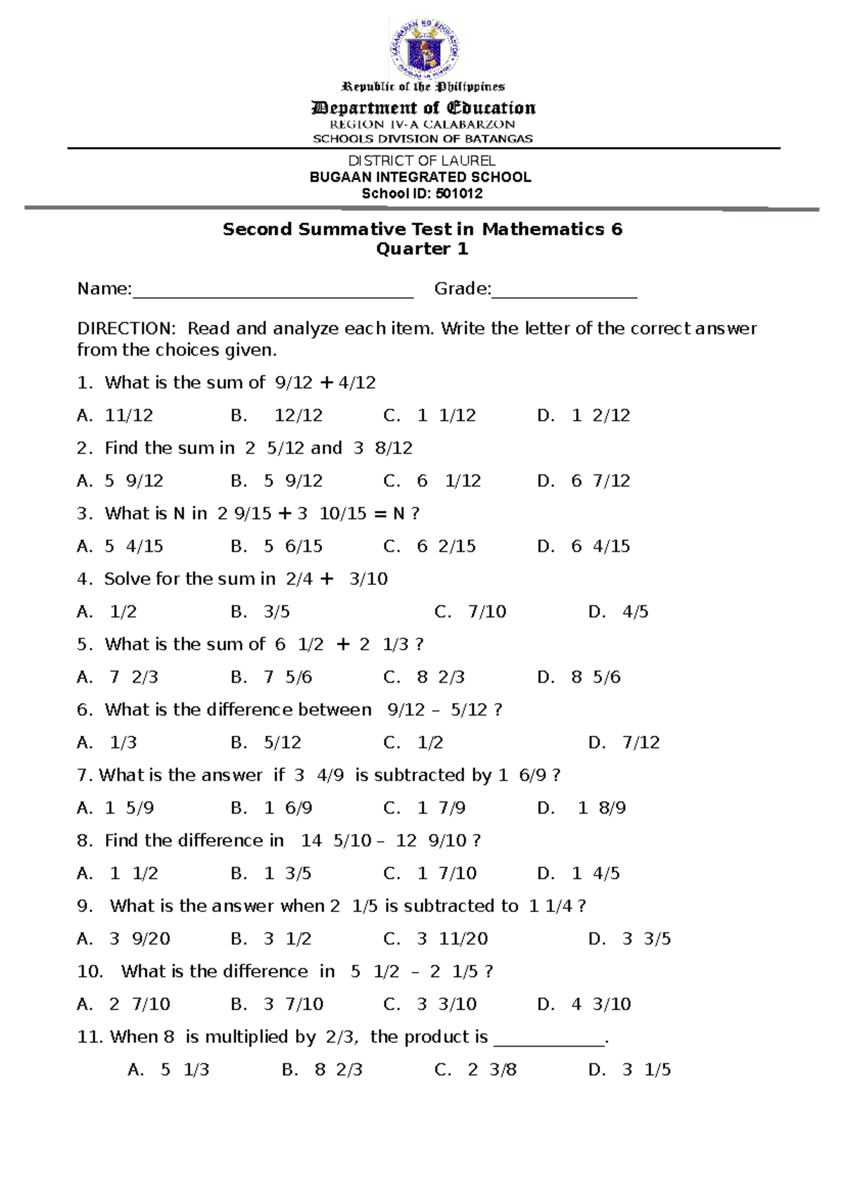 Math 6 1st summative - This will help for your review test. - DISTRICT ...
