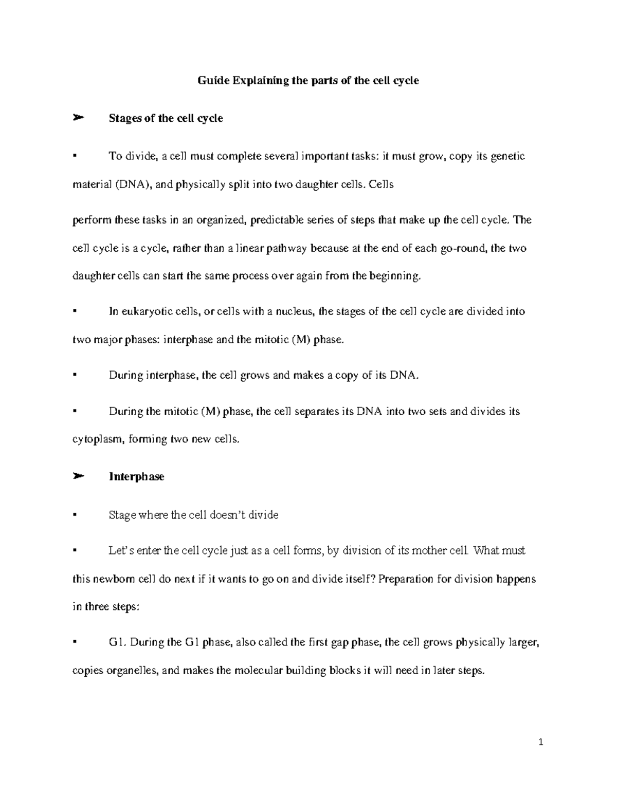 Guide Explaining the parts of the cell cycle - Cells perform these ...