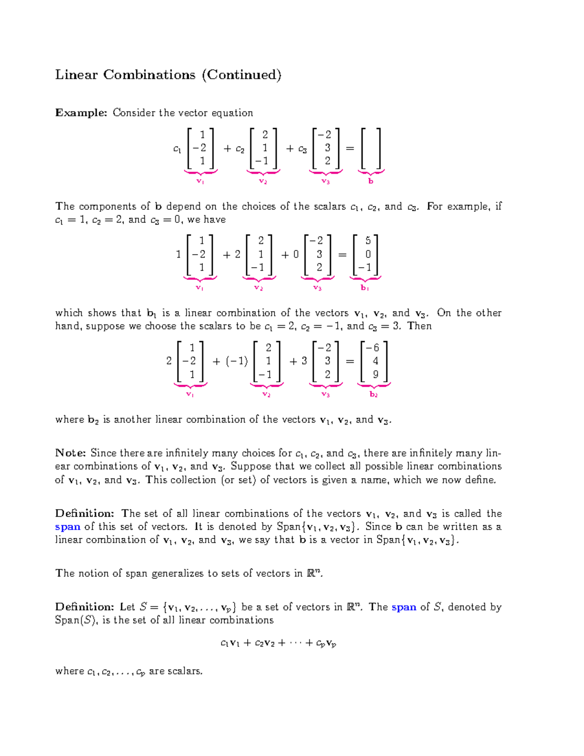 Lecture notes, lecture 13 - Linear Combinations (Continued) Example ...