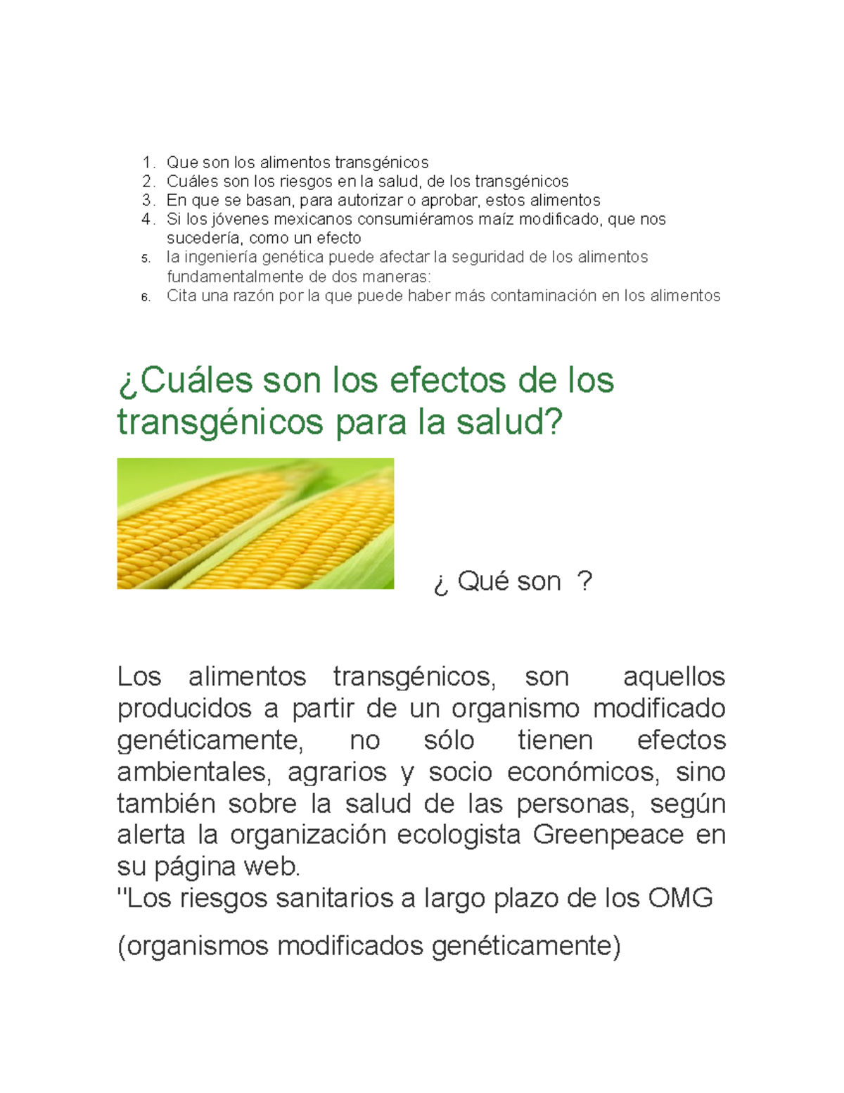 Efectos de los transgénicos para la salud - Que son los alimentos ...