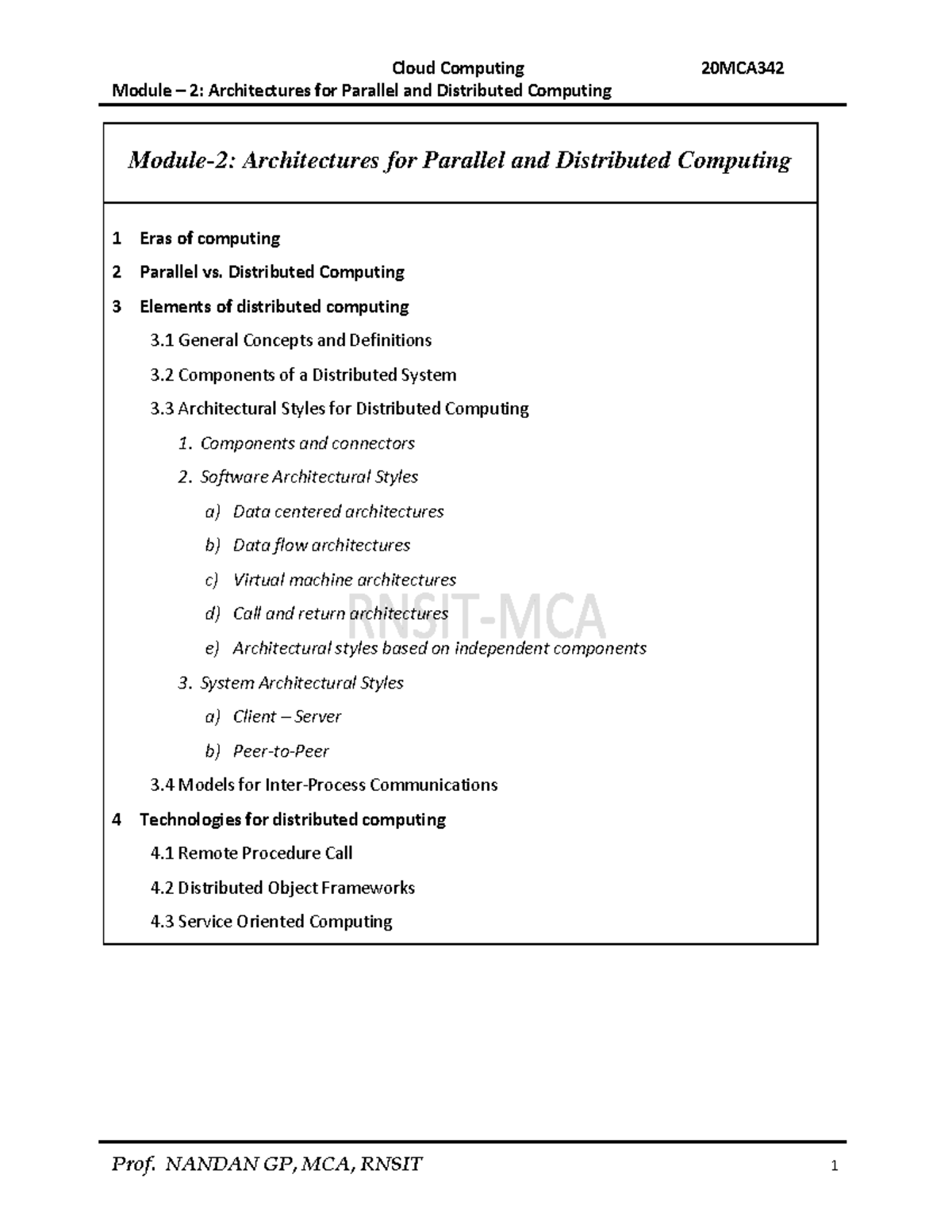 Cloud MOD-2 - Module – 2 : Architectures for Parallel and Distributed Computing Module- 2 ...