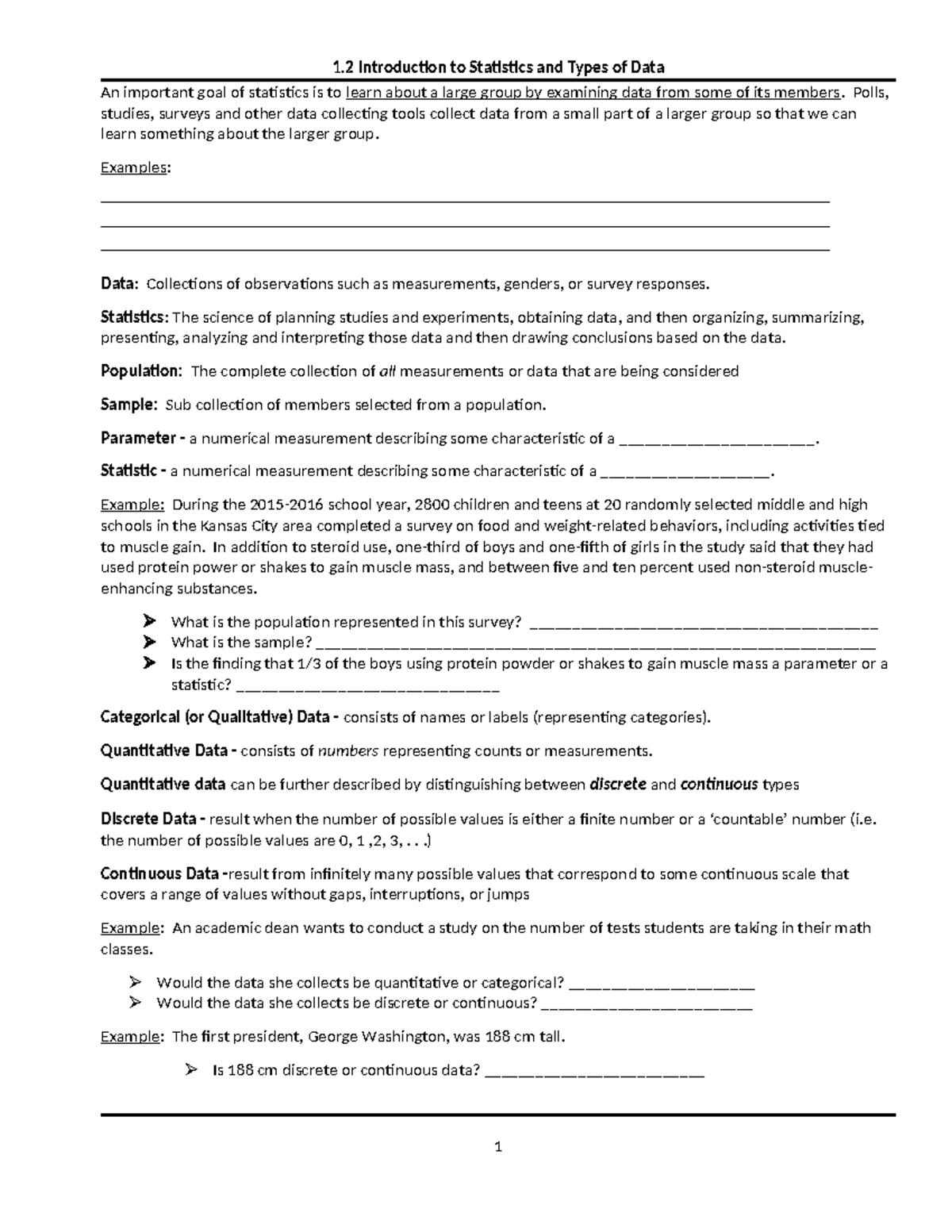STA2023 Test 1 Notes - ... - 1 Introduction to Statistics and Types of ...