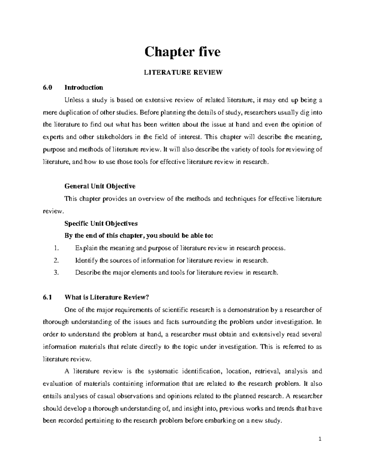 Chapter 05 Research - Chapter five LITERATURE REVIEW 6 Introduction ...