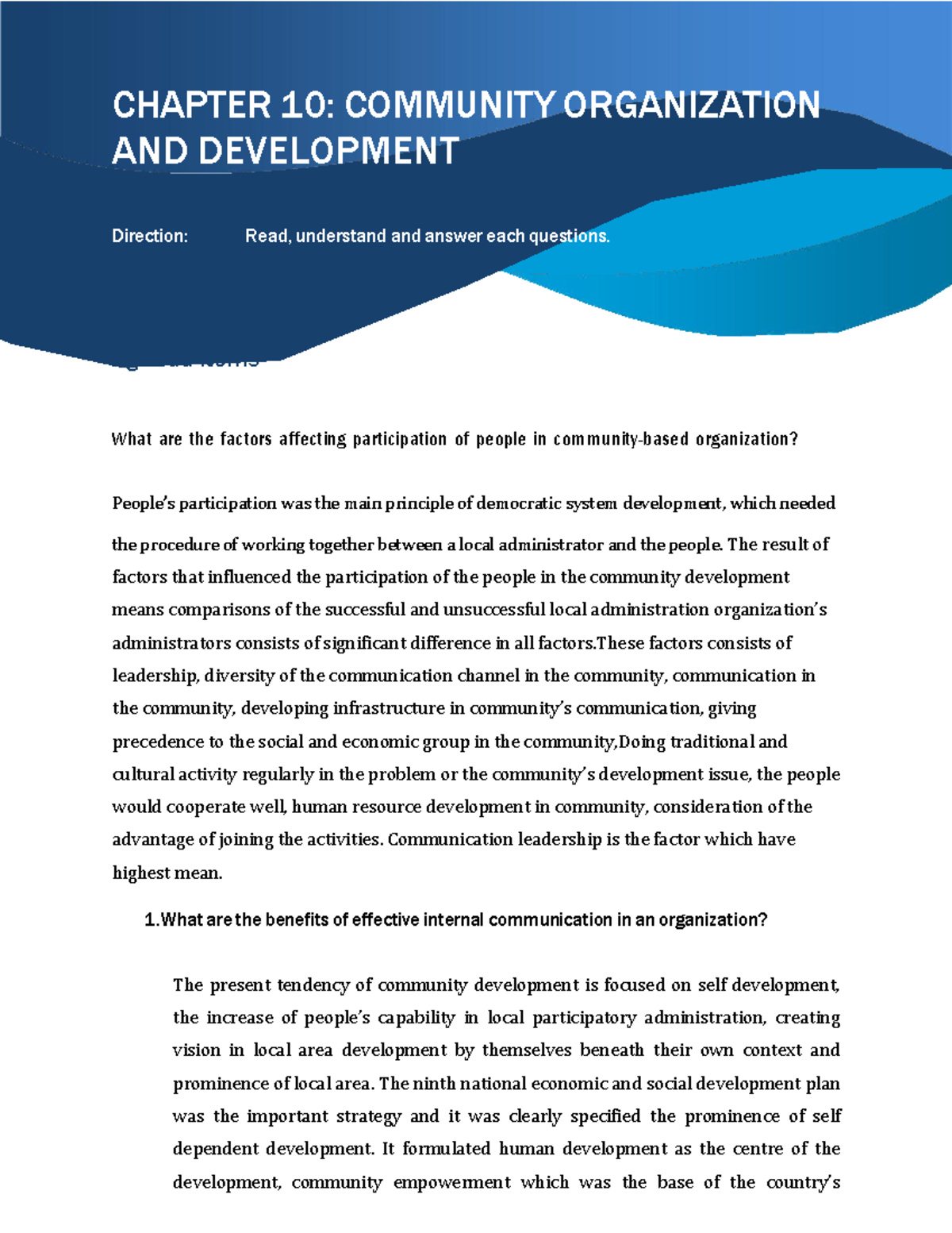 Chapter 10 - Community Organization AND Development - CHAPTER10 ...