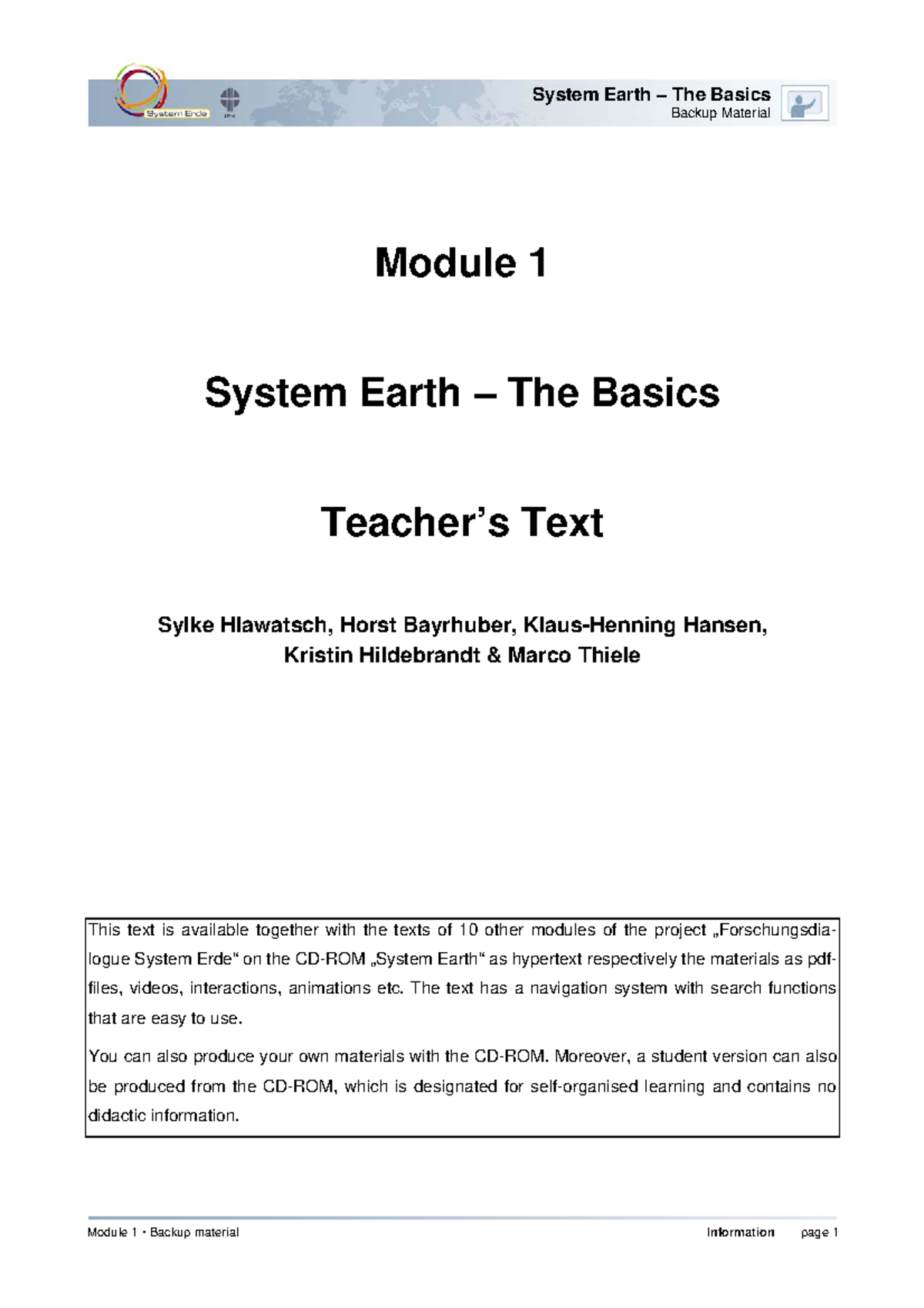 Modul 1 Eng - informative - Backup Material Module 1 System Earth – The ...
