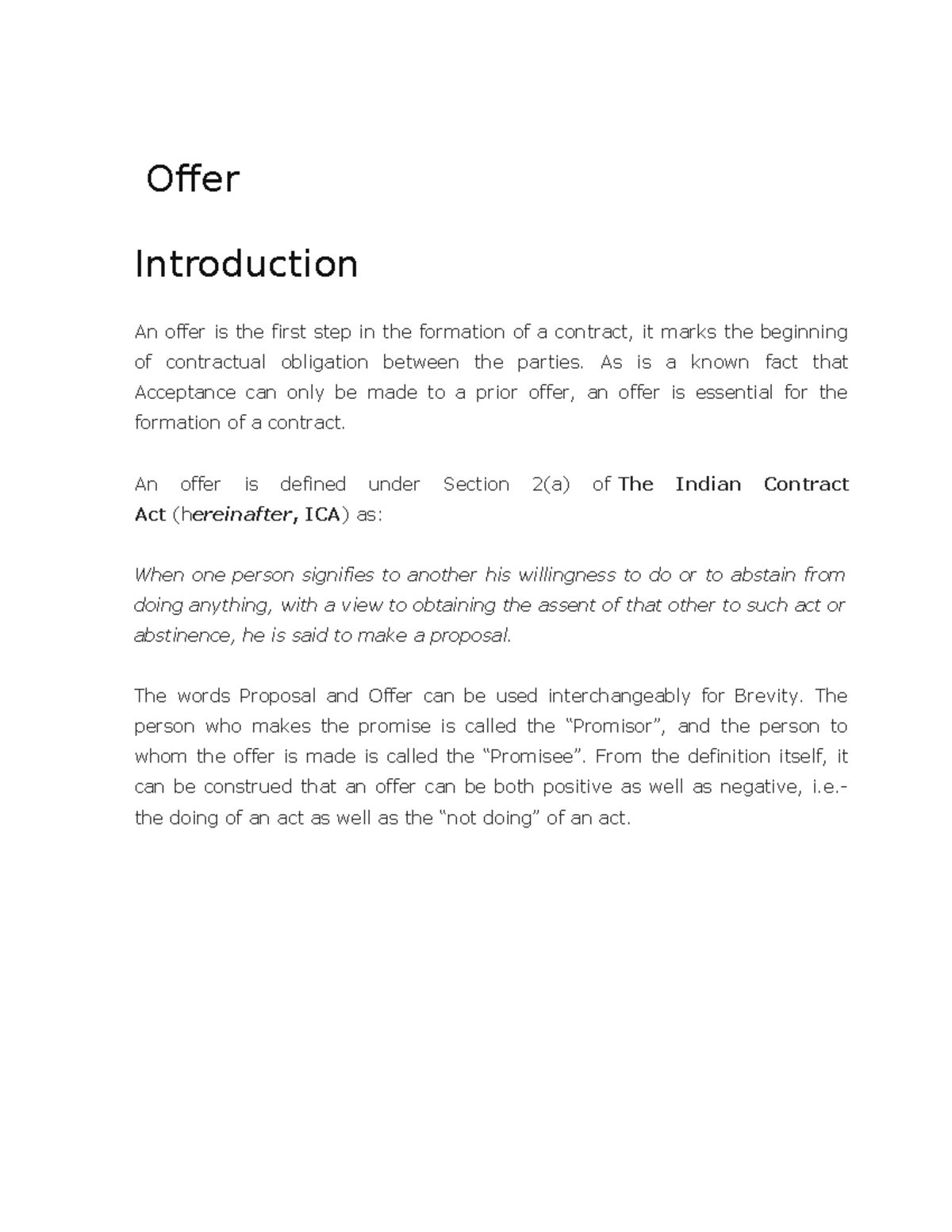 Offer and accpetance - 2121 - Offer Introduction An offer is the first ...