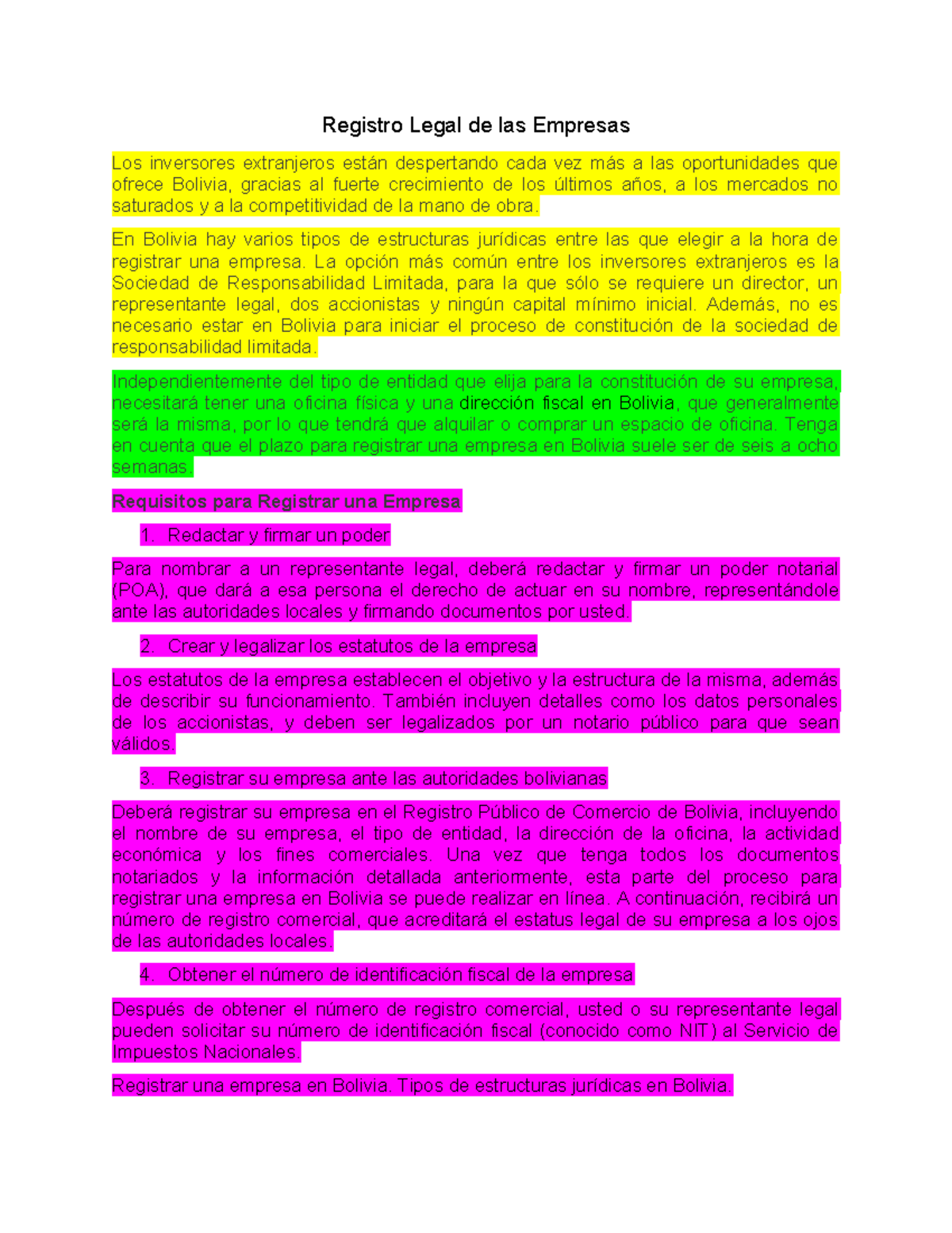 Registro Legal de las Empresas - En Bolivia hay varios tipos de ...