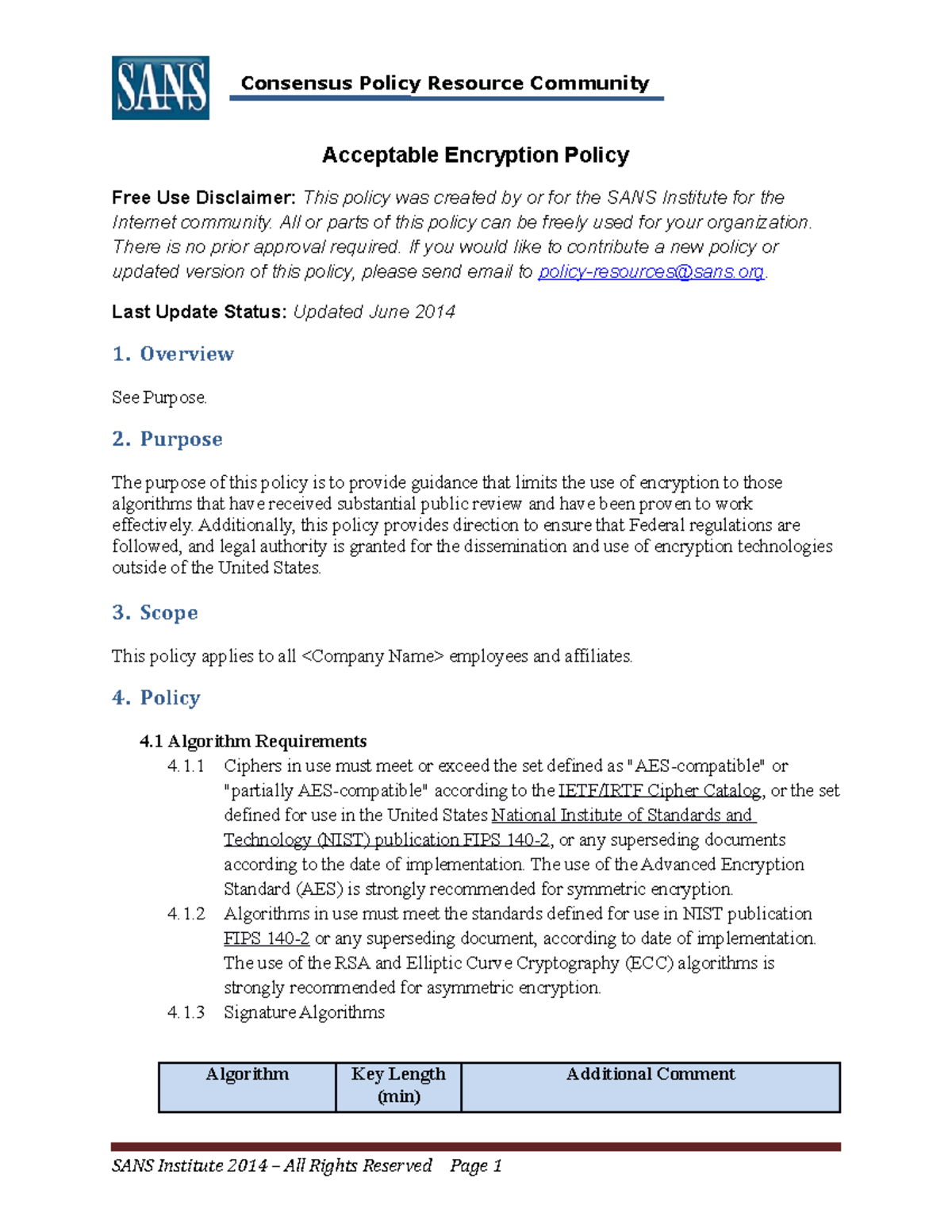 Acceptable encryption policy - Consensus Policy Resource Community ...