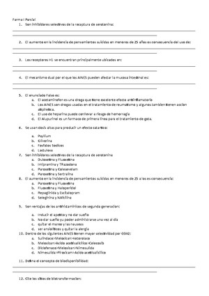 Examen 8 Marzo 2018, preguntas - PARTE I. Pareo (Asocie el medicamento ...