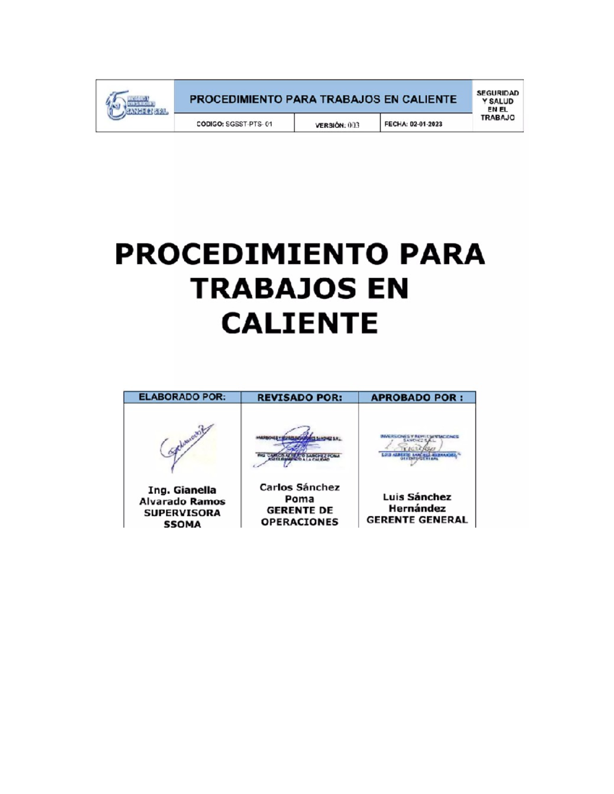 Trabajo en caliente pgj - SEGURIDAD INVOICE PROCEDIMIENTO PARA TRABAJOS ...