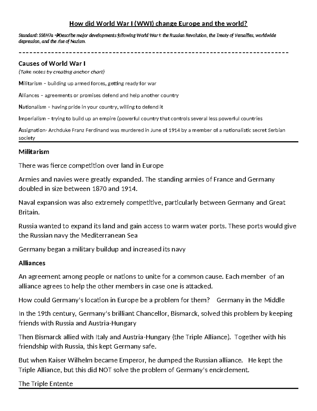 WWI notes page answers - a great reference - How did World War I (WWI ...