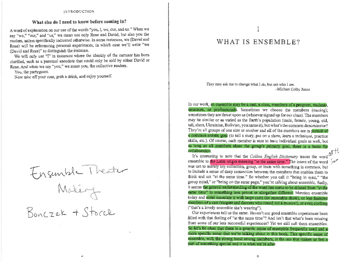 Ensemble Theater Making- Chapter 1 - THEA 3601 - Studocu