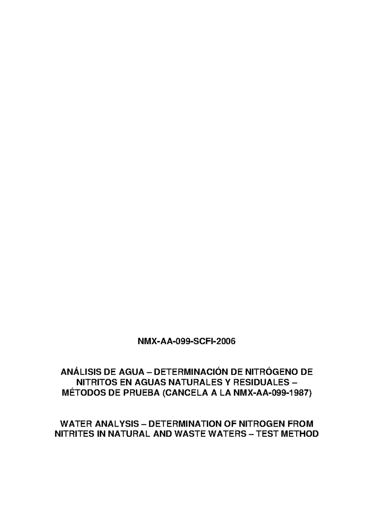 NMX 099 - FWFW - ANÁLISIS DE AGUA – DETERMINACIÓN DE NITRÓGENO DE ...