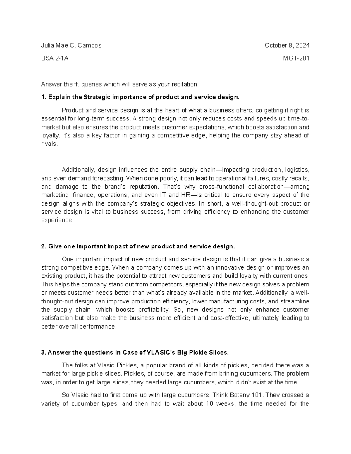 MGT - Operations management chapter 4 Product and Design - Julia Mae C ...