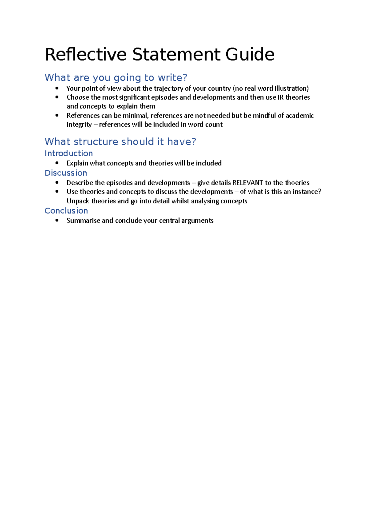 Reflective Statement Guide - Studocu
