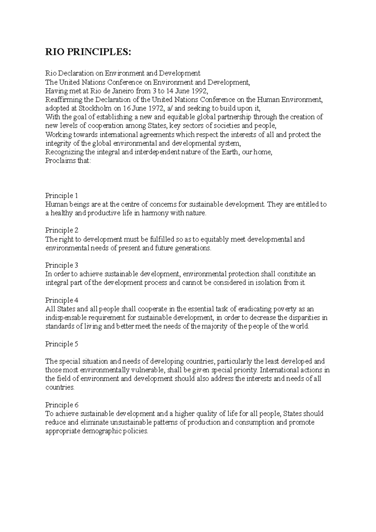 RIO Principles - materials - RIO PRINCIPLES: Rio Declaration on ...