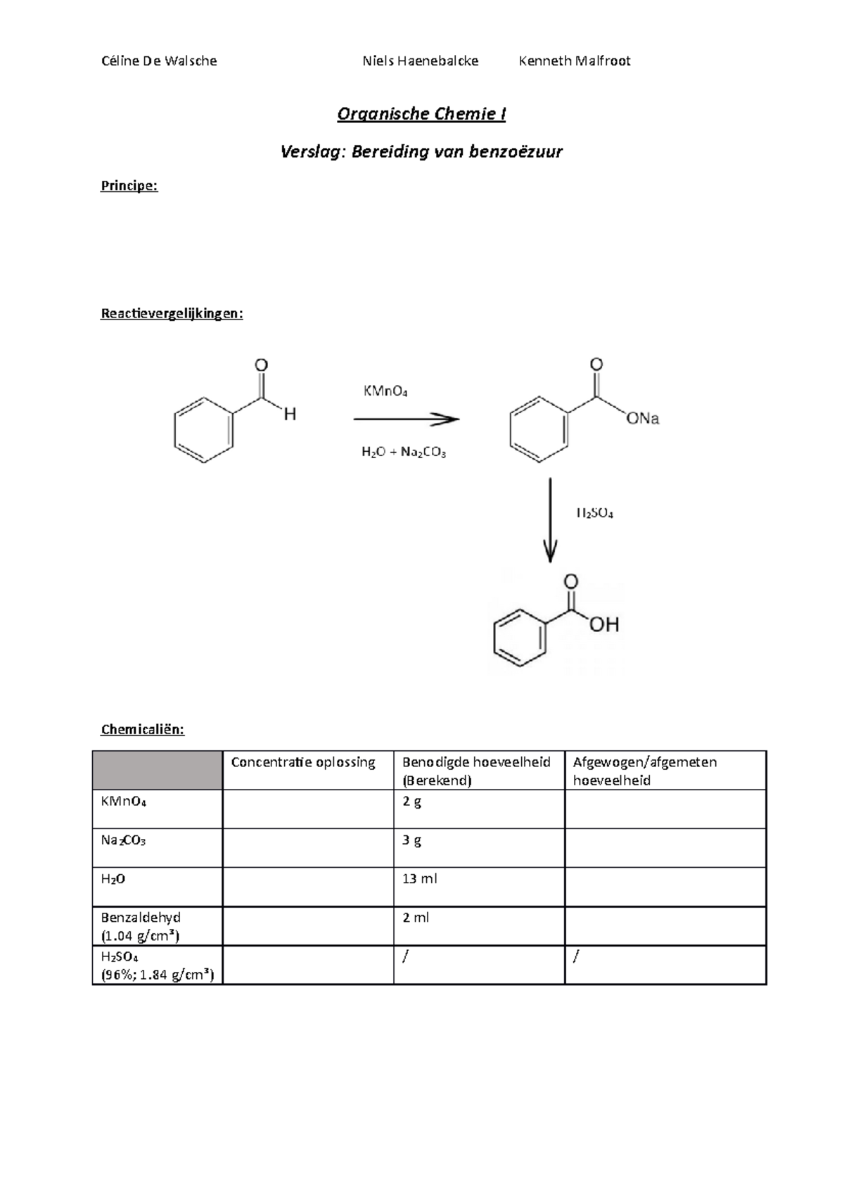 Verslag voorbeeld Organische - Organische Chemie I Verslag: Bereiding ...