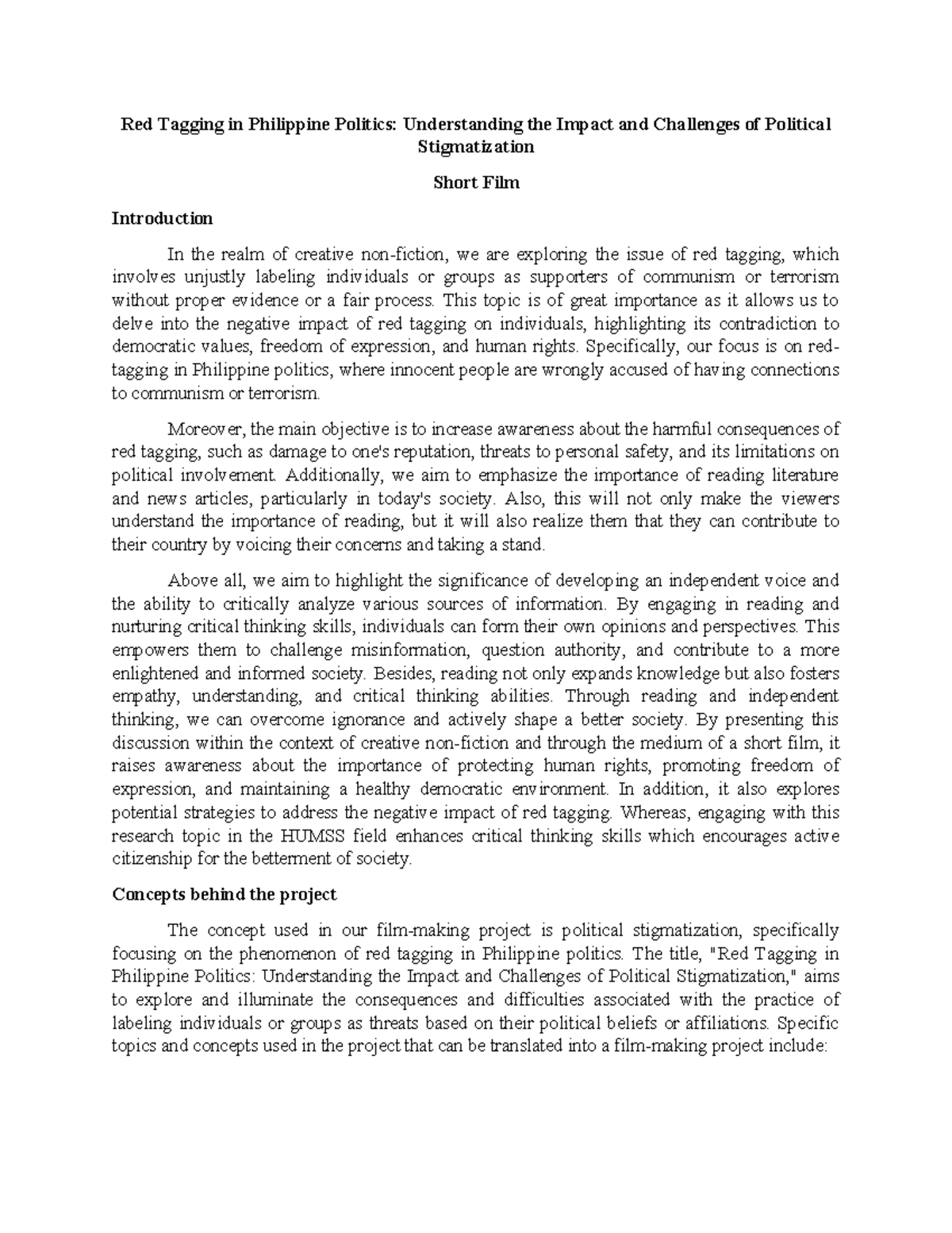 Concept Paper - Red Tagging in Philippine Politics: Understanding the ...