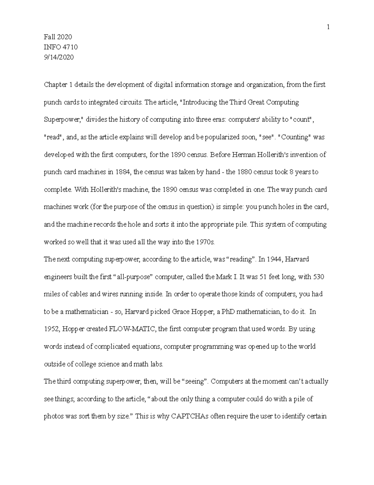 Current Event Article Summary #1 - 1 Fall 2020 INFO 4710 9/14/ Chapter ...