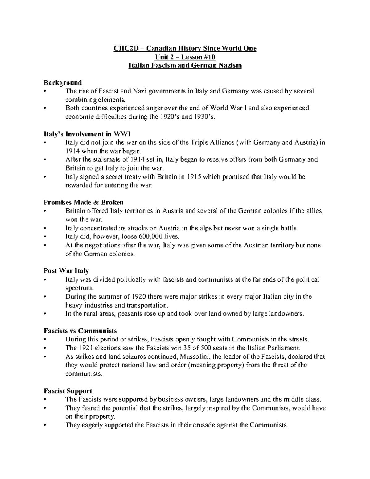 Course Notes 3.1 Fascism and Nazism - CHC2D – Canadian History Since ...