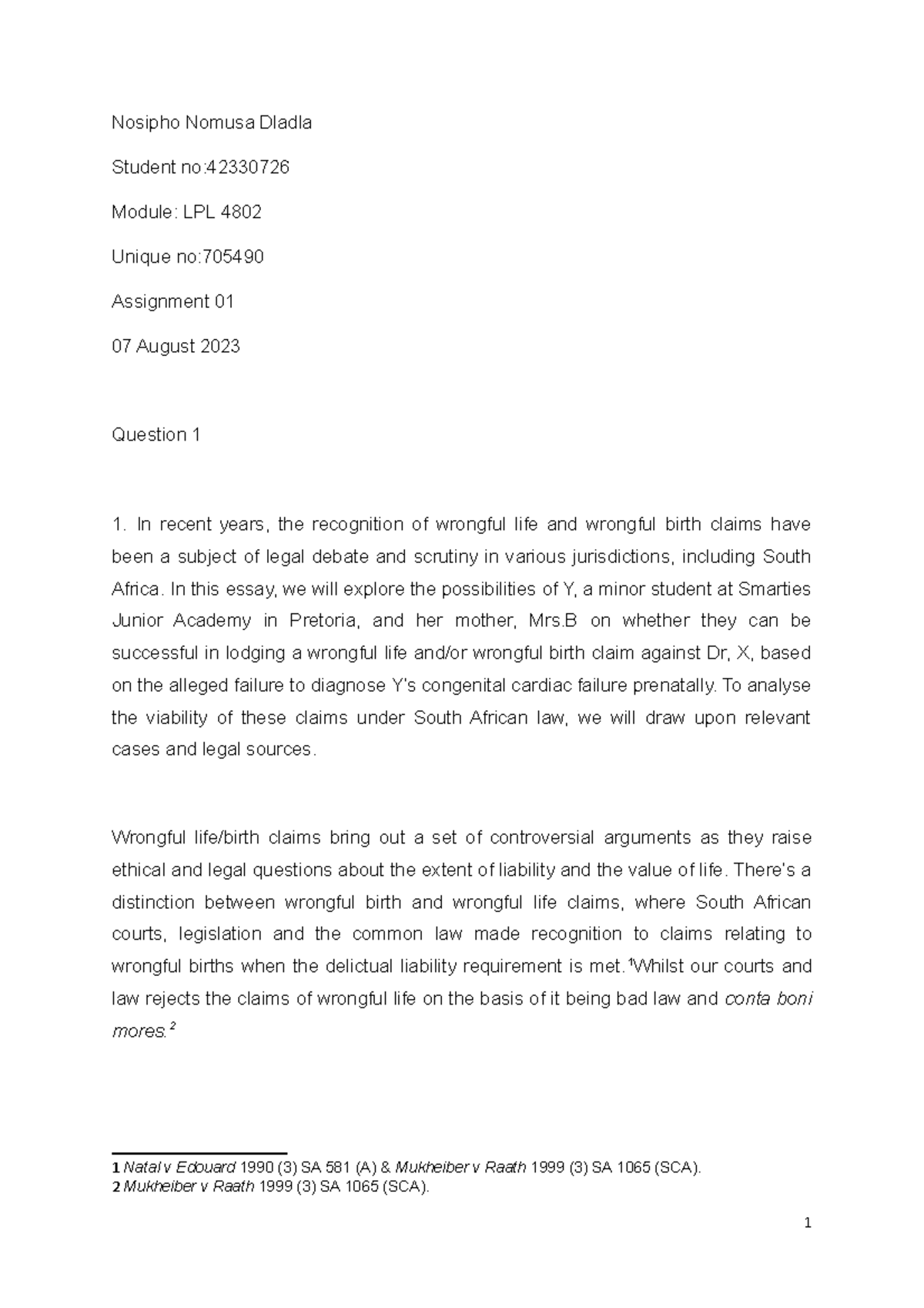 LPL Semester 2 Assign 01 - Nosipho Nomusa Dladla Student no: Module ...