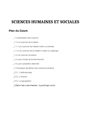 L1 Science Humaine ET Sociale CHAP 1 - Chapitre 1 - Studocu