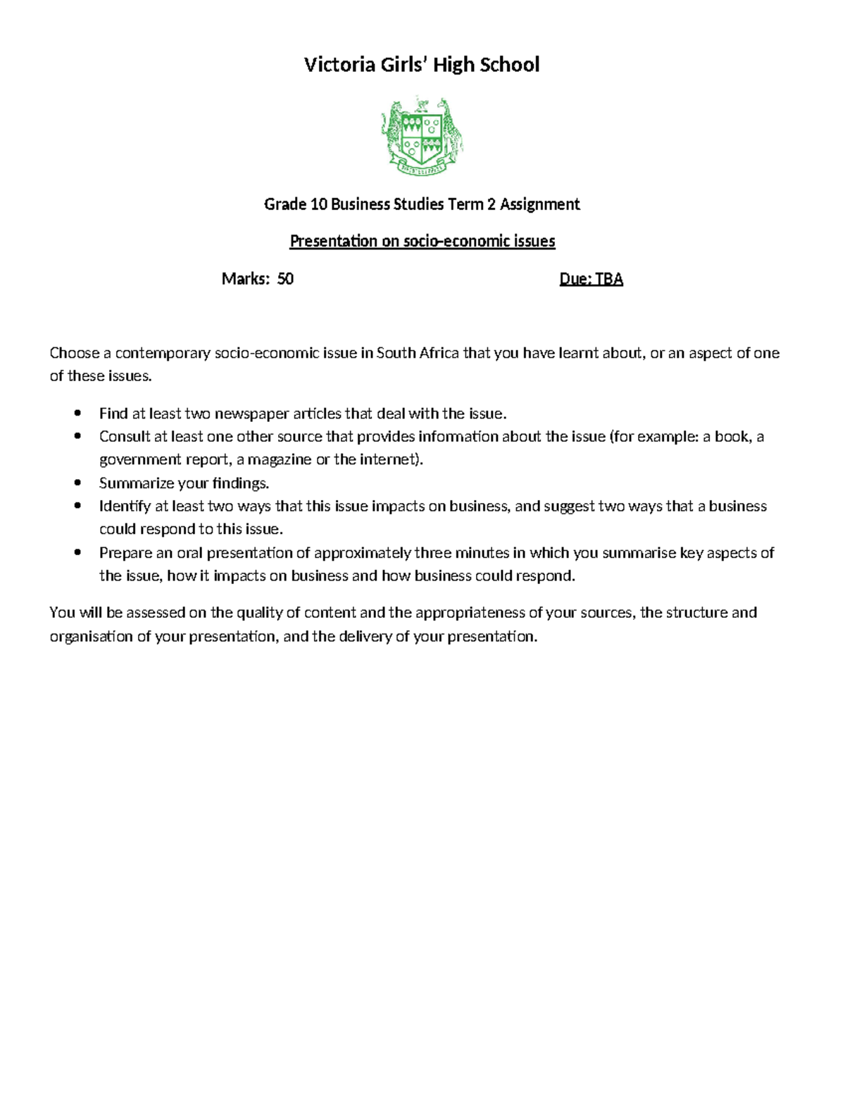 Business Studies 10 Term 2 Presentation - Victoria Girls’ High School ...