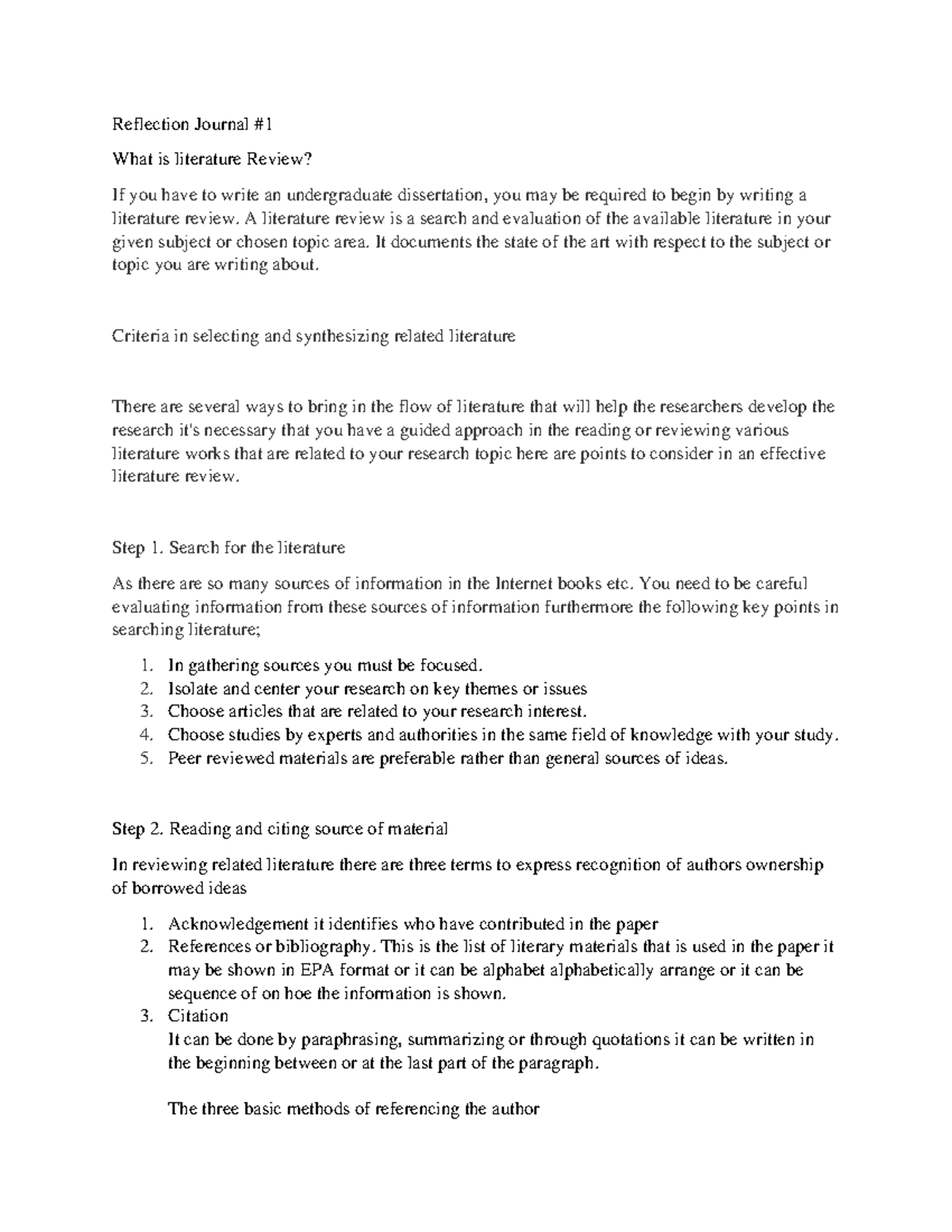 Reflection Journal 1 - i need some research because i want to finish ...