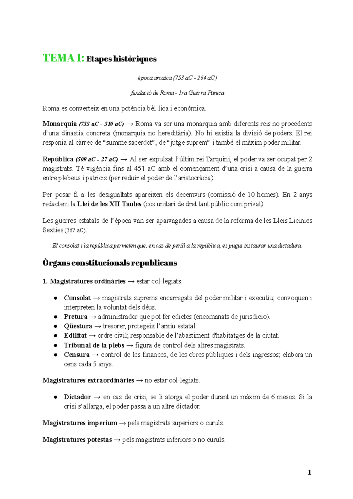 D.Romano p - Apuntes examen práctico romano - TEMA 1: Etapes ...